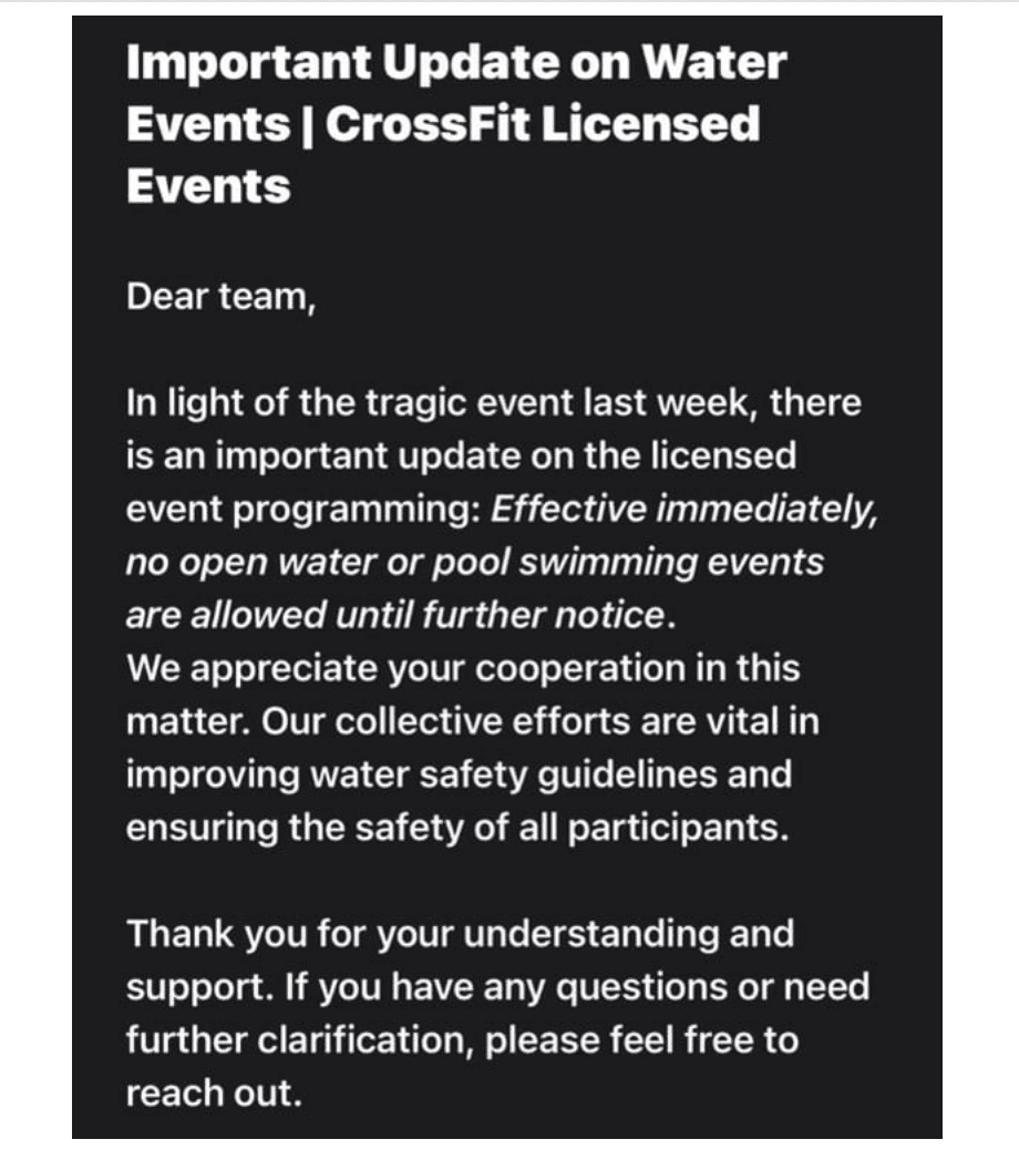CrossFit Suspends Swim Events At Licensed Competitions Until Further ...
